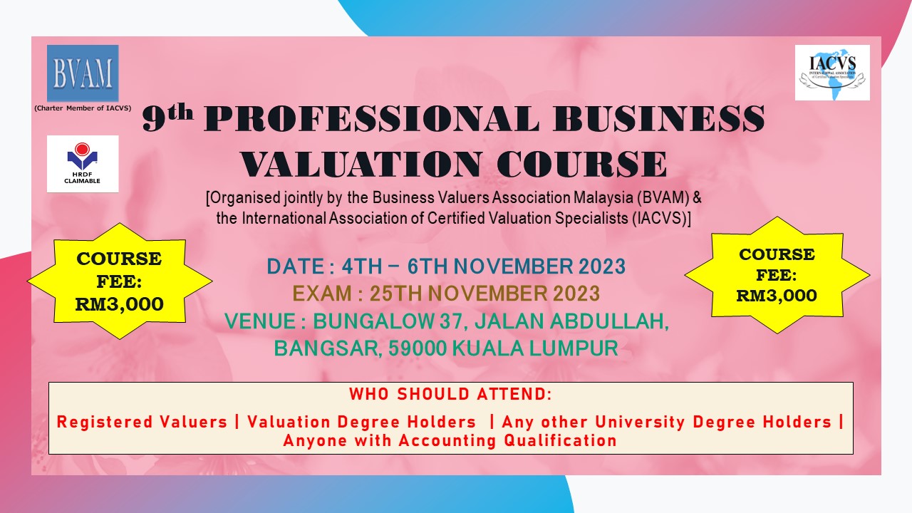 9TH PROFESSIONAL BUSINESS VALUATION COURSE – BVAM
